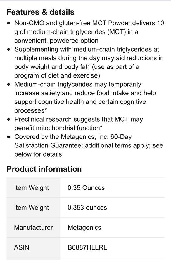 Metagenics MCT Powder (750g) new items ( Helps to Increase Ketone Production), 健康及營養食用品, 健康補充品 ...
