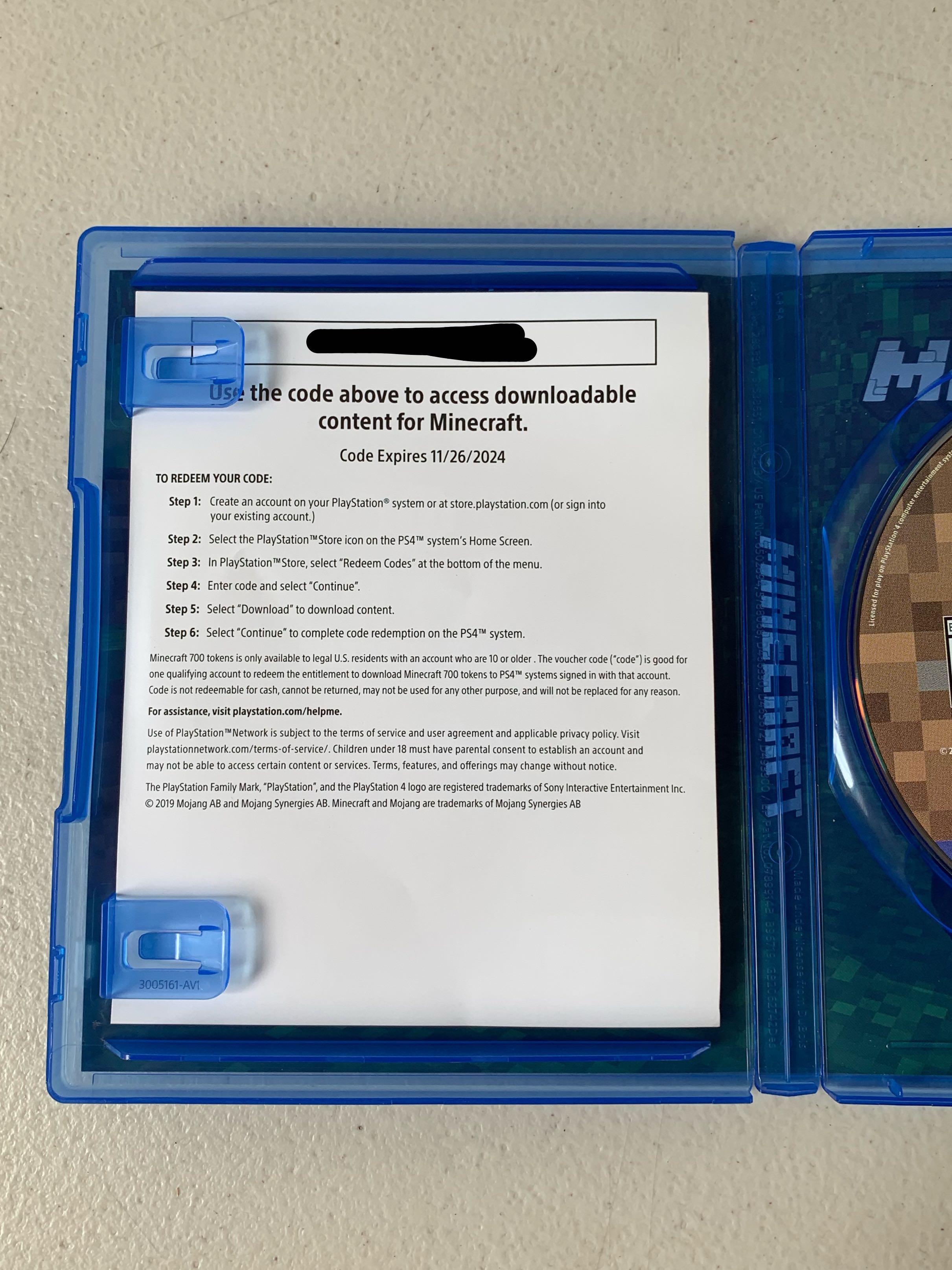 Minecraft for PS4 with unused tokens, Video Gaming, Video Games ...