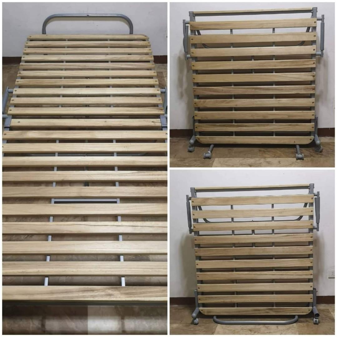 NITORI foldable bed frame, solid wood platform base, Furniture & Home ...