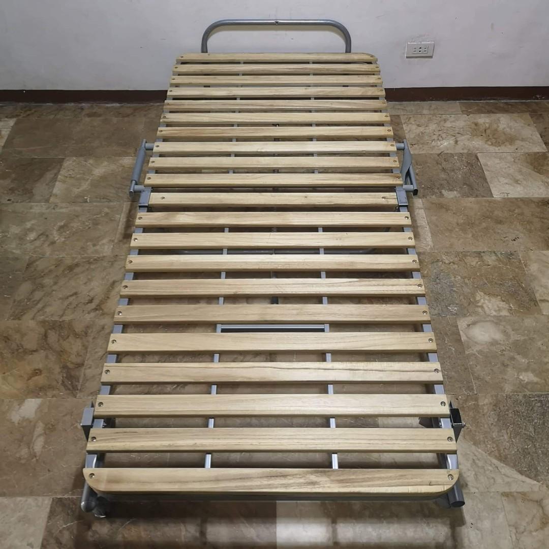 NITORI foldable bed frame, solid wood platform base, Furniture & Home ...