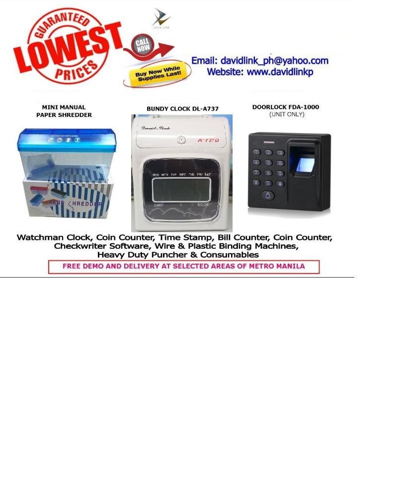 paper shredder / time stamp / bundy clock / biometrics fingerprint ...