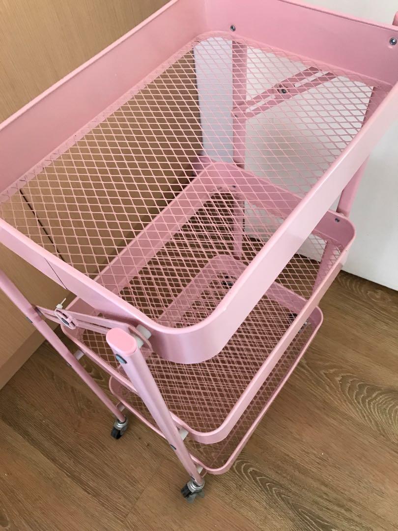 Pink 3 tier foldable trolley cart, Furniture & Home Living, Home ...