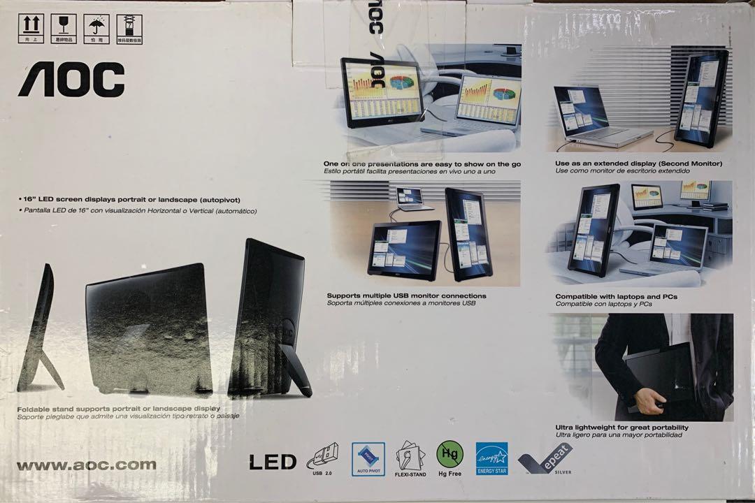 《Portable Monitor 》AOC E1649FWU Black 16" (15.6" viewable) 16ms USB ...