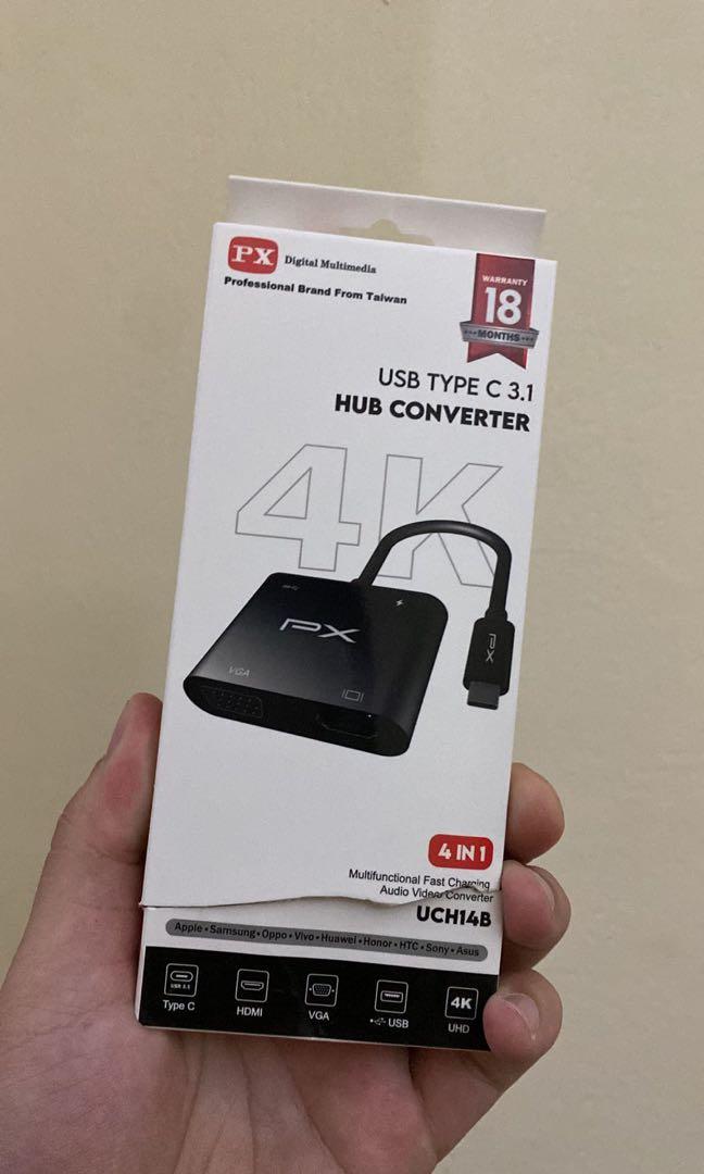 PX UCH14 TYPE C 3.1 TO HDMI VGA USB HUB CONVERTER ADAPTER 4 IN 1 4K, Elektronik, Bagian Komputer ...