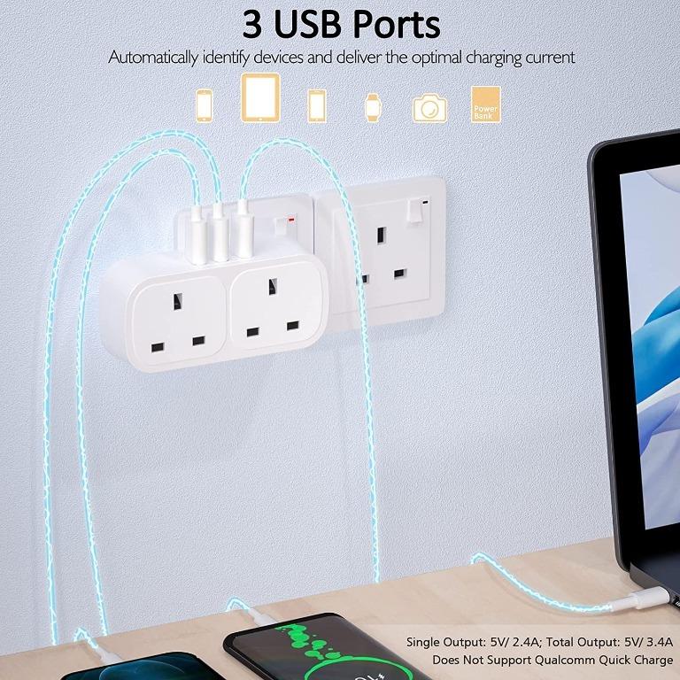[sg stock] LENCENT USB Plug Extension with 3 USB Ports, 2 Way USB ...