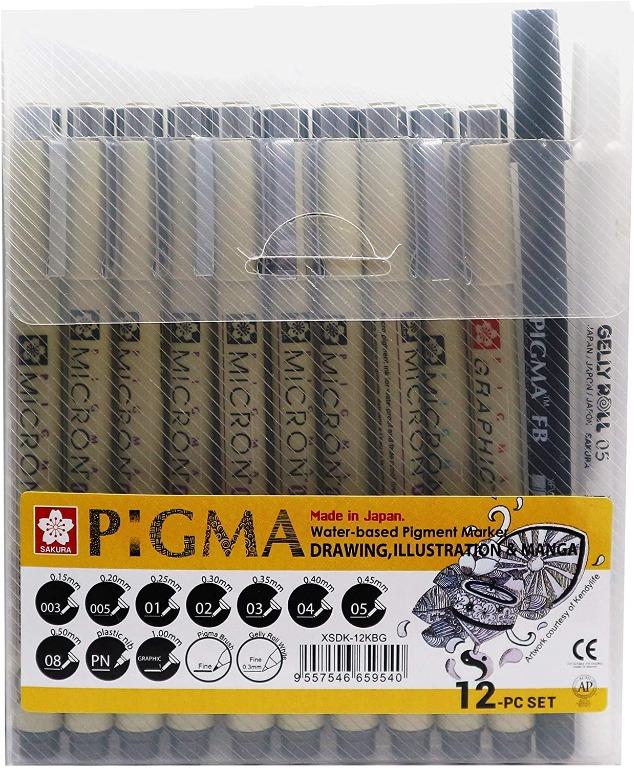 [sg stock] Sakura Pigma Micron fineliner pens 12 piece, Full range drawing set black with ...