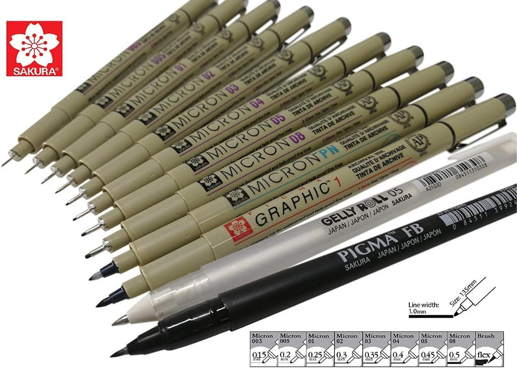 [sg stock] Sakura Pigma Micron fineliner pens 12 piece, Full range drawing set black with ...