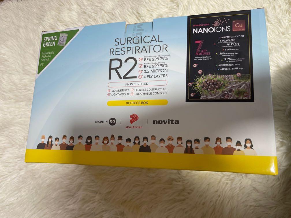 SURGICAL RESPIRATOR: R2 NANO 100PCS/BOX M, Health & Nutrition, Face ...