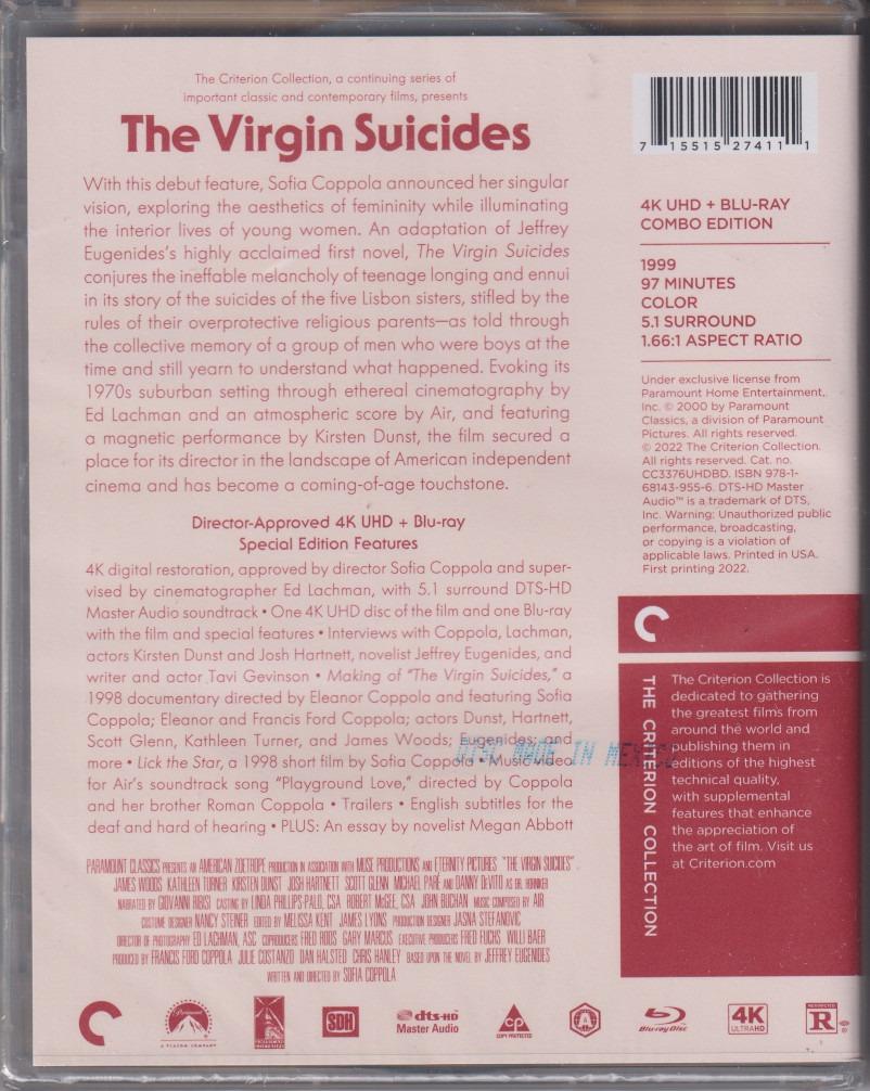 The Virgin Suicides 4K ( Criterion Collection No. 920) Blu ray / Bluray ...
