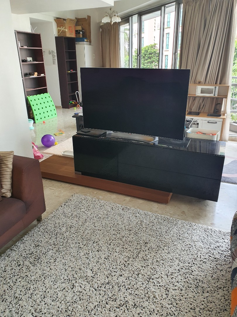 Unique TV console, asymmetric wood and glass., Furniture & Home Living ...