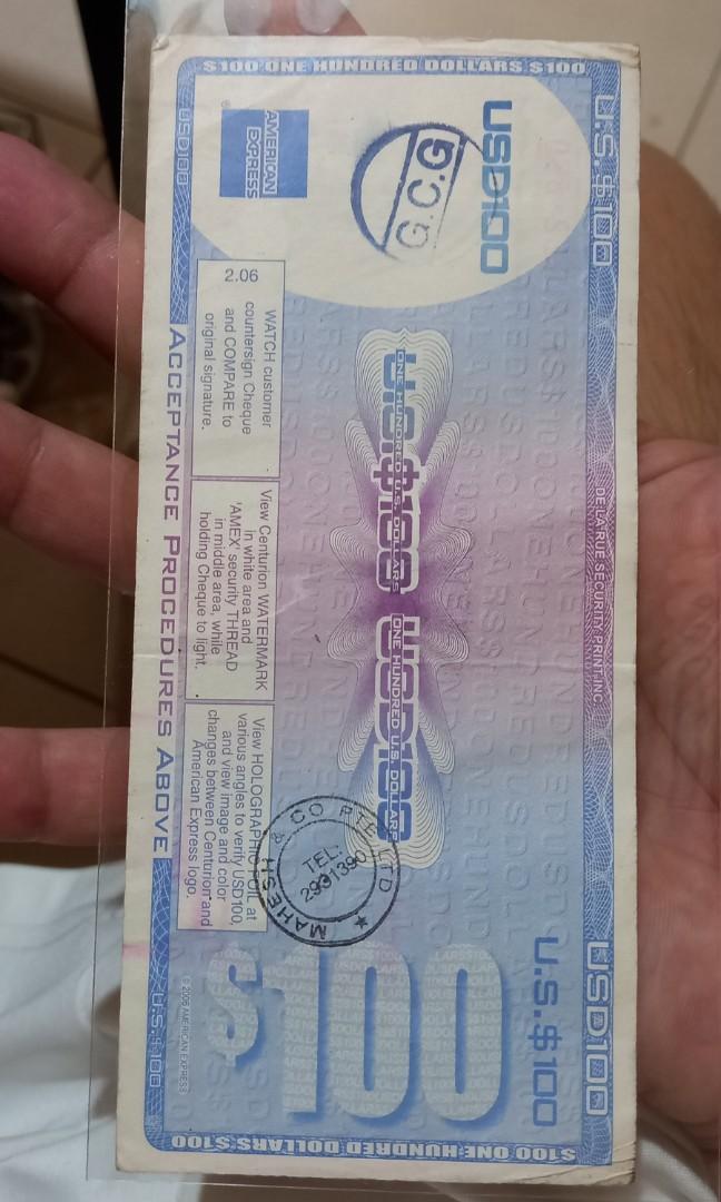Us 100 dollar travelers cheque, Hobbies & Toys, Memorabilia ...