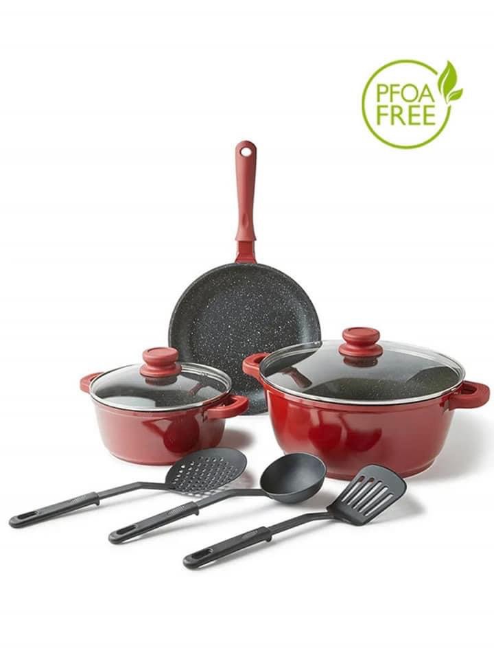 8 Piece Cast Aluminium Cookware Set Red Furniture And Home Living