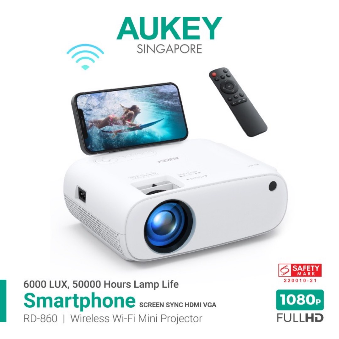 Aukey RD-860 Wireless Wi-Fi Mini Projector with 1080p Resolution ...