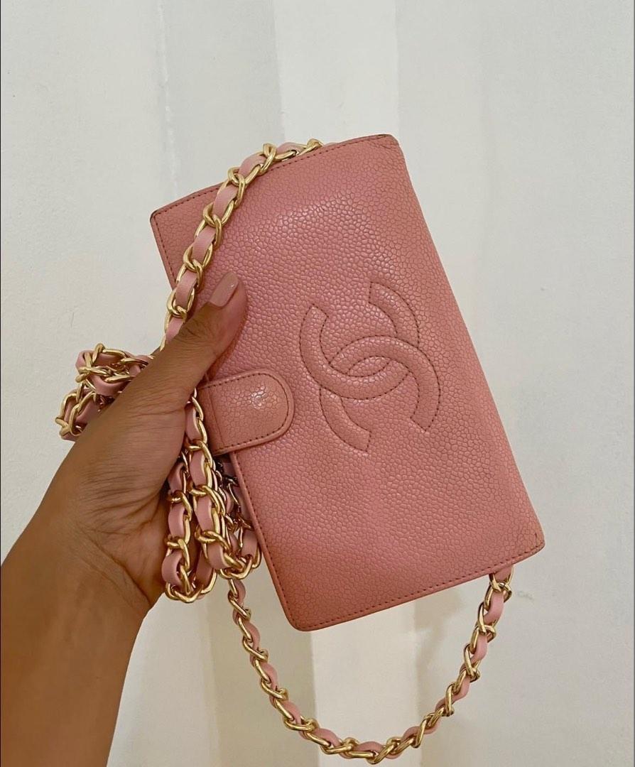 CHANEL PINK WALLET WITH PROVIDED chain, Luxury, Bags & Wallets on Carousell