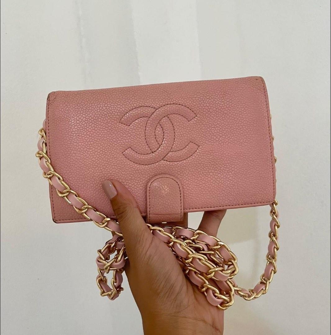 CHANEL PINK WALLET WITH PROVIDED chain, Luxury, Bags & Wallets on Carousell