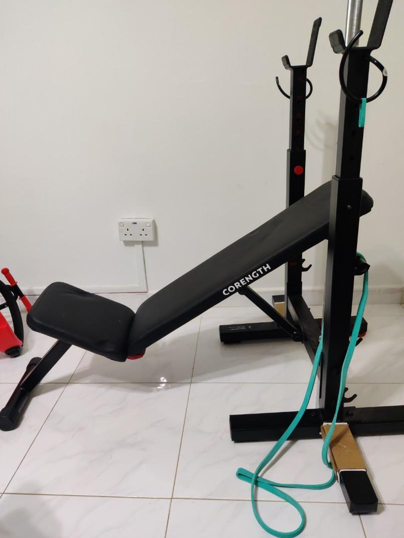 Collapsible bench press incline bench with barbel 1.5mm and weights ...