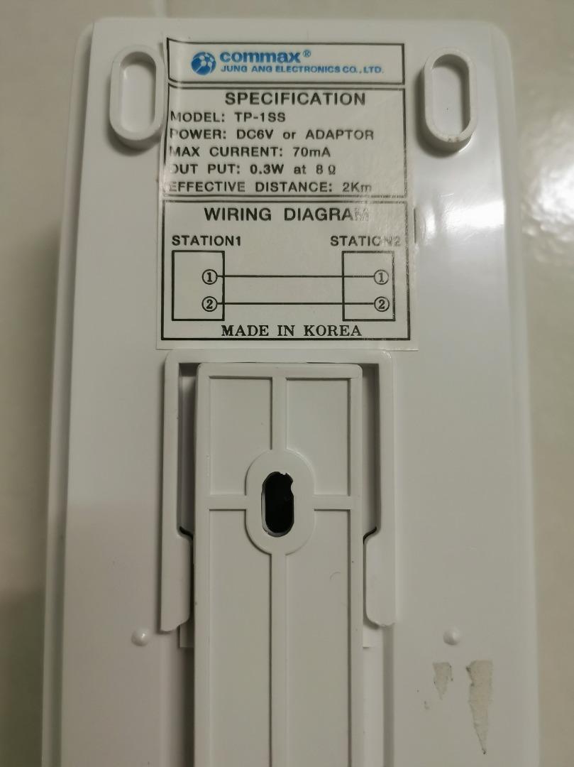 Commax TP-1SS 2 Station Intercom System( Made in Korea) Indoor Wired AA Battery /DC Power ...