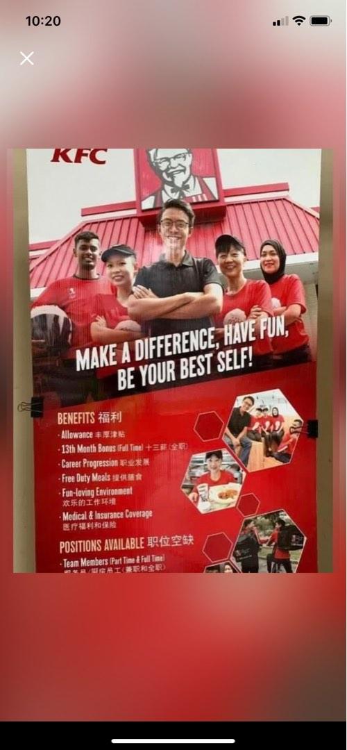 FT/PT Staff for KFC KALLANG, Bulletin Board, Looking For on Carousell