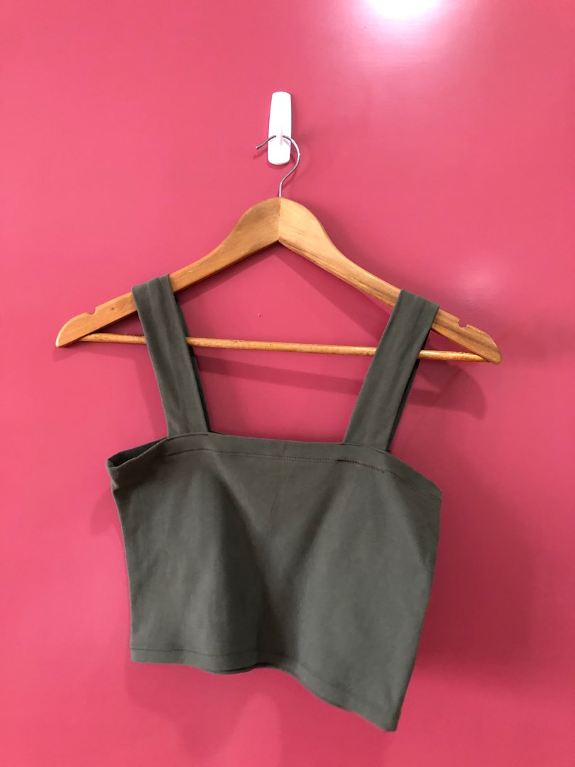 Green Square Neck Cropped Top, Women's Fashion, Tops, Sleeveless on ...
