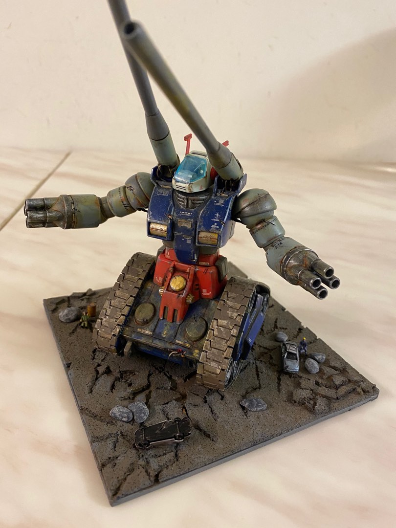 HG 高達成品 ，RX-75 Guntank 連場景 (已上色、舊化、加件）, 興趣及遊戲, 玩具 & 遊戲類 - Carousell