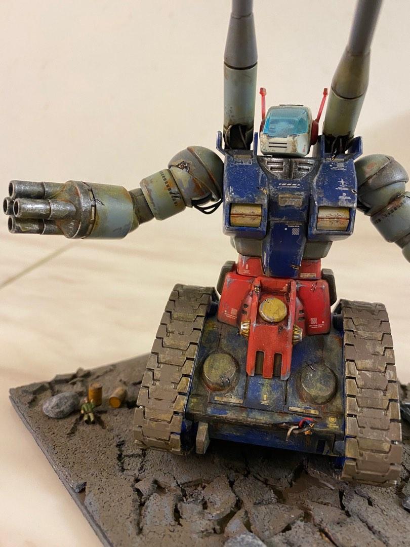 HG 高達成品 ，RX-75 Guntank 連場景 (已上色、舊化、加件）, 興趣及遊戲, 玩具 & 遊戲類 - Carousell