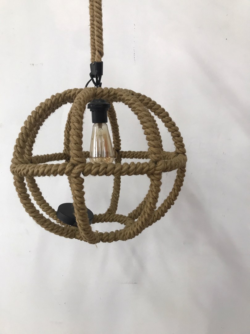 Industrial Globe E27 Rope Pendant Light, Furniture & Home Living ...