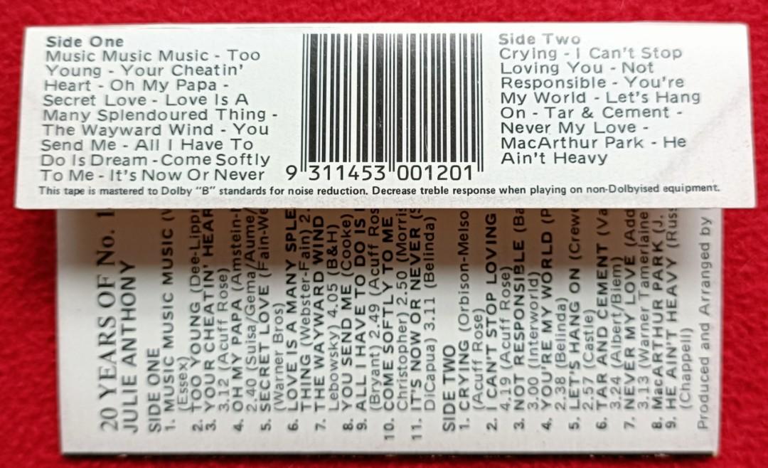 Julie Anthony 20 YEARS OF NO. 1 HITS Cassette Tape, Hobbies & Toys ...