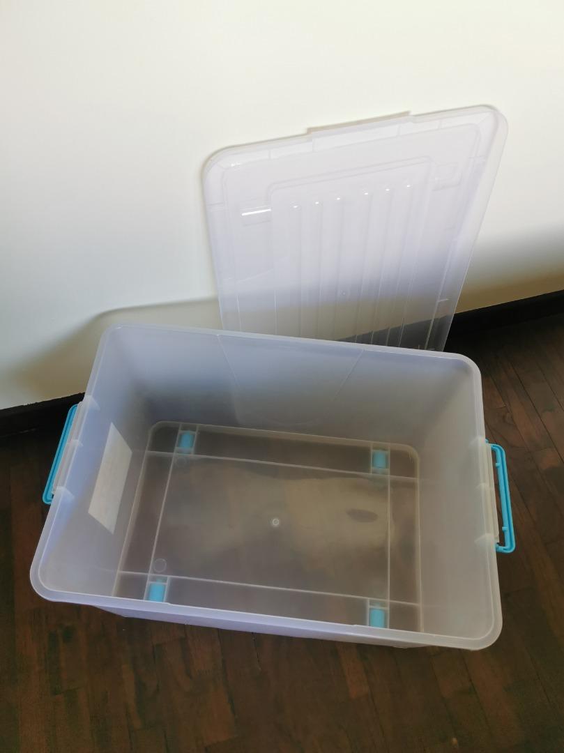 Large plastic storage Box with clip and wheels 55 L, Furniture & Home ...