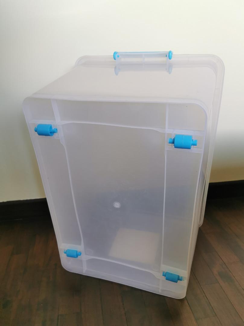 Large plastic storage Box with clip and wheels 55 L, Furniture & Home ...