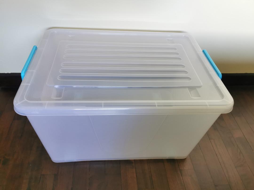 Large plastic storage Box with clip and wheels 55 L, Furniture & Home ...