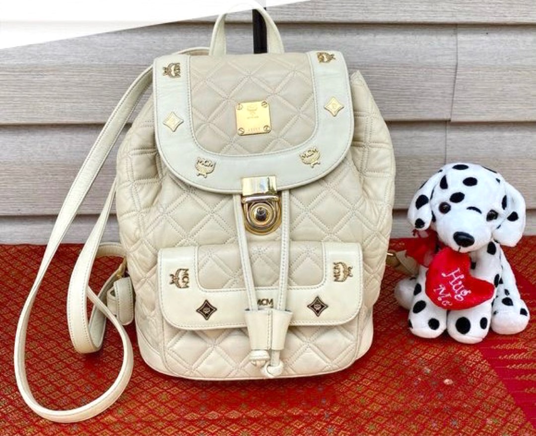 MCM Quilted Backpack in Ivory Cream, Luxury, Bags & Wallets on Carousell