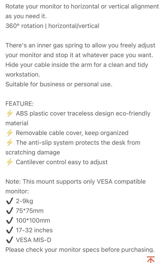 Monitor Arm Mount F80, Computers & Tech, Parts & Accessories, Other ...