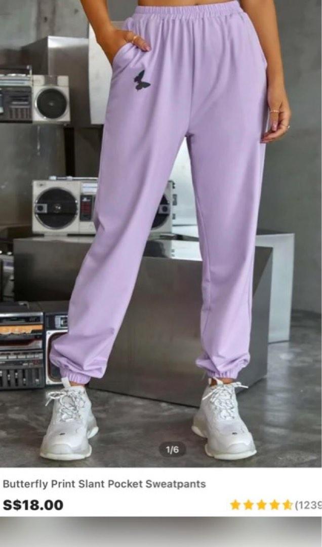 purple butterfly sweatpants!, Women's Fashion, Bottoms, Jeans ...