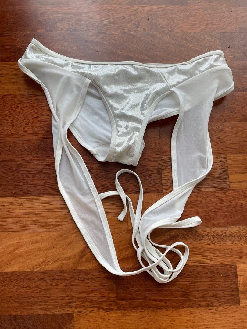 Quontum Swim mesh wrap bikini bottom in Silver Sparkle, Women's Fashion ...