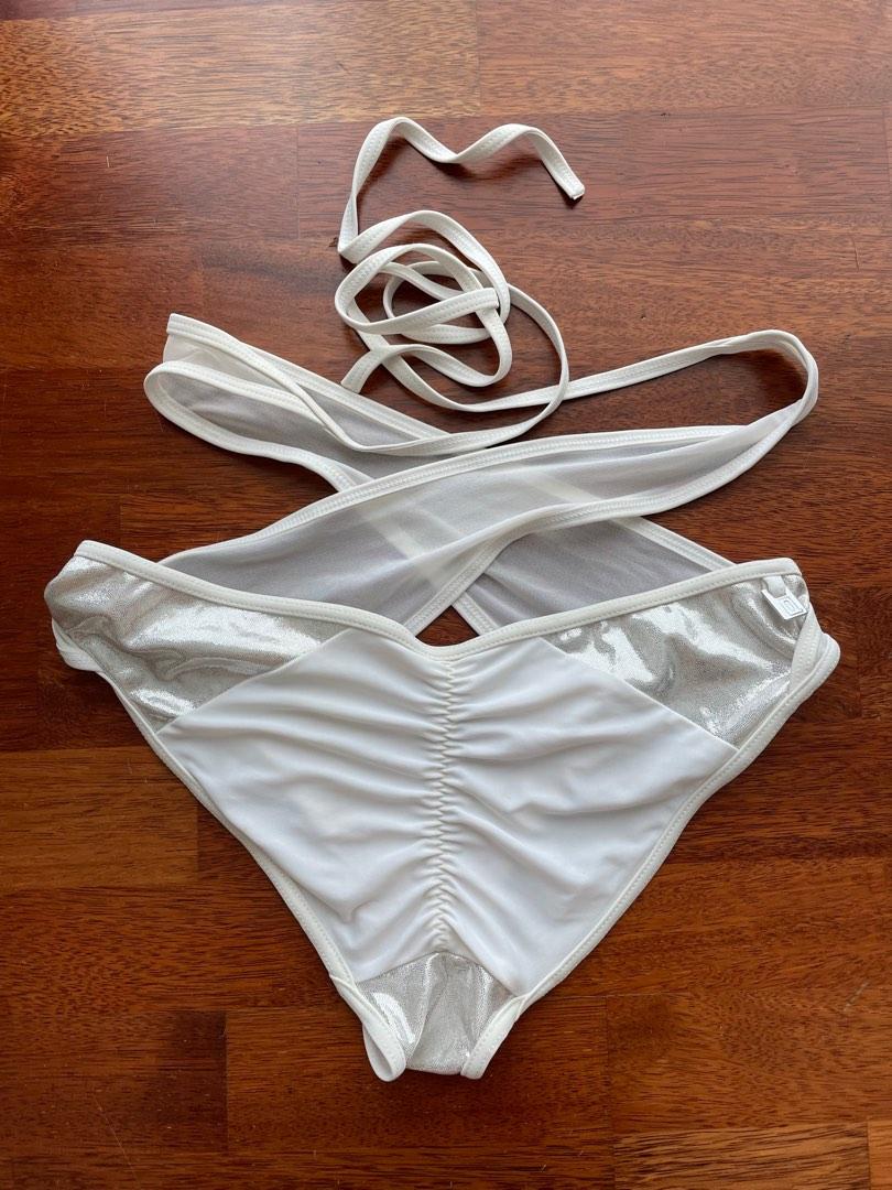 Quontum Swim mesh wrap bikini bottom in Silver Sparkle, Women's Fashion ...