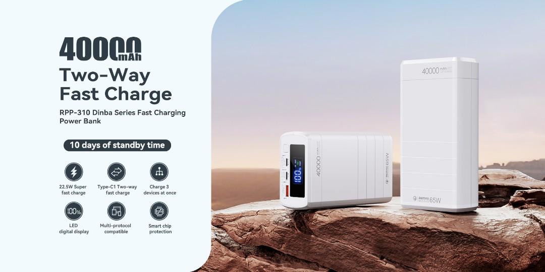 Remax rpp310 dinba series 65w dual type c + usb port 40000mah, Mobile ...