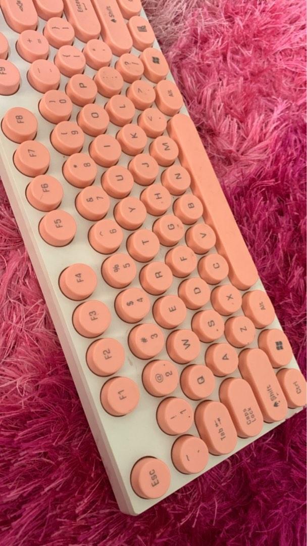 Retro Round Keycaps Desktop Laptop Keyboard With Wire Computers And Tech Parts And Accessories