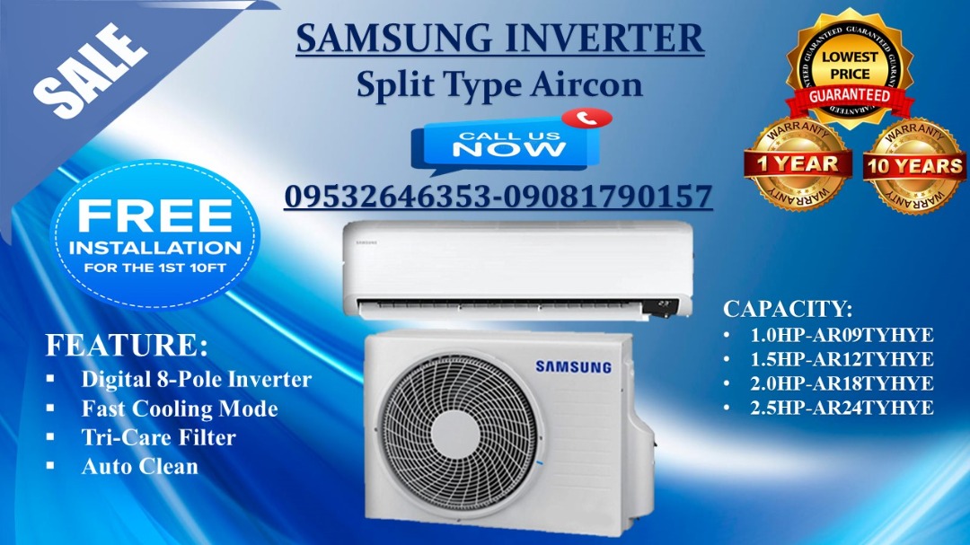 SAMSUNG SPLIT TYPE AIRCON BRAND NEW SEALED WITH FREE INSTALLATION FREE ...
