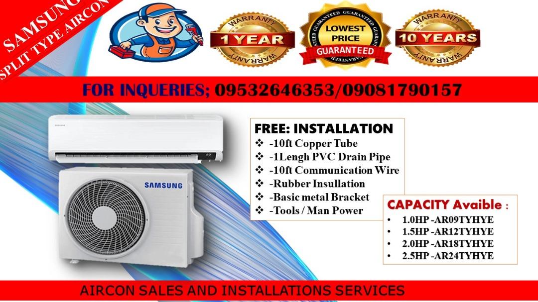 SAMSUNG SPLIT TYPE AIRCON BRAND NEW SEALED WITH FREE INSTALLATION FREE ...