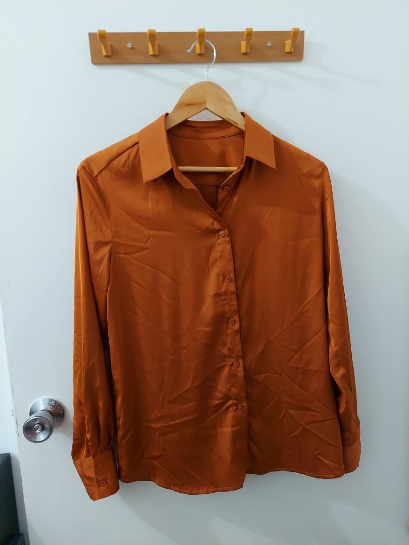 Satin polo long sleeve, Women's Fashion, Tops, Longsleeves on Carousell