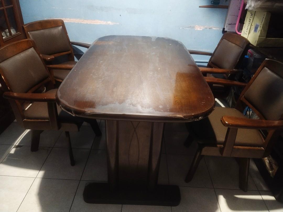 SOLID WOOD JAPAN SURPLUS DINING SET TABLE AND SWIVEL CHAIRS, Furniture ...