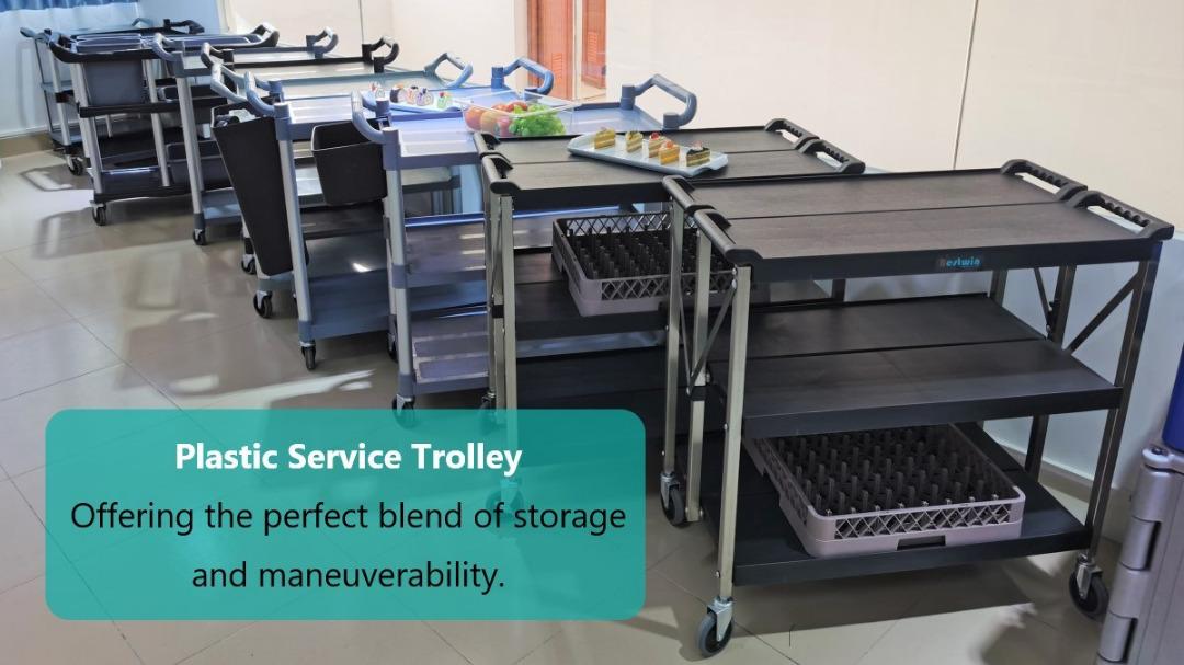 Utility Cart Trolley Food Service Large (Black/Gray) 3 Shelf Plastic ...
