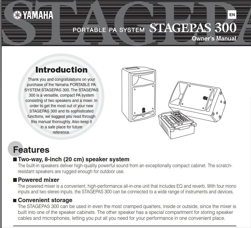 Yamaha Stagepas 300 - Portable PA system with 2-way, 8-inch (20cm ...