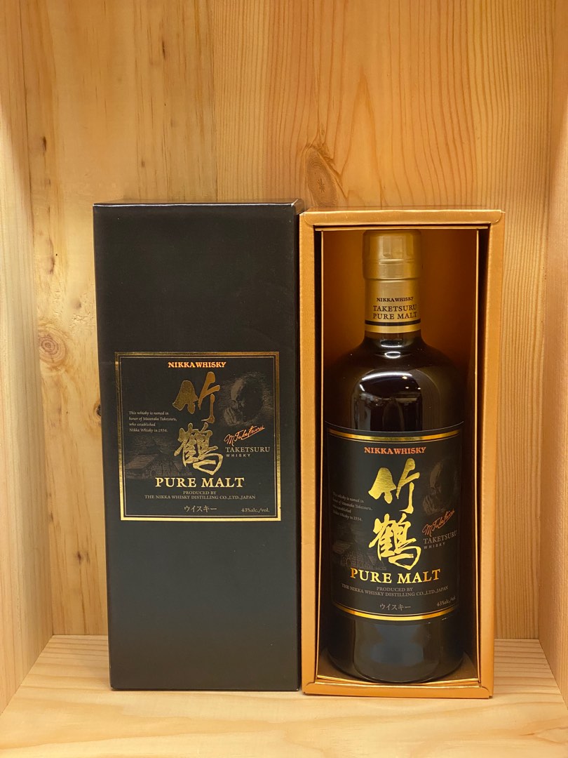 日本威士忌 （ 舊版黑標天地盒已停產 ）竹鶴 純麥威士忌 Taketsuru Pure Malt Whisky 700ml 43%, 嘢食 ...
