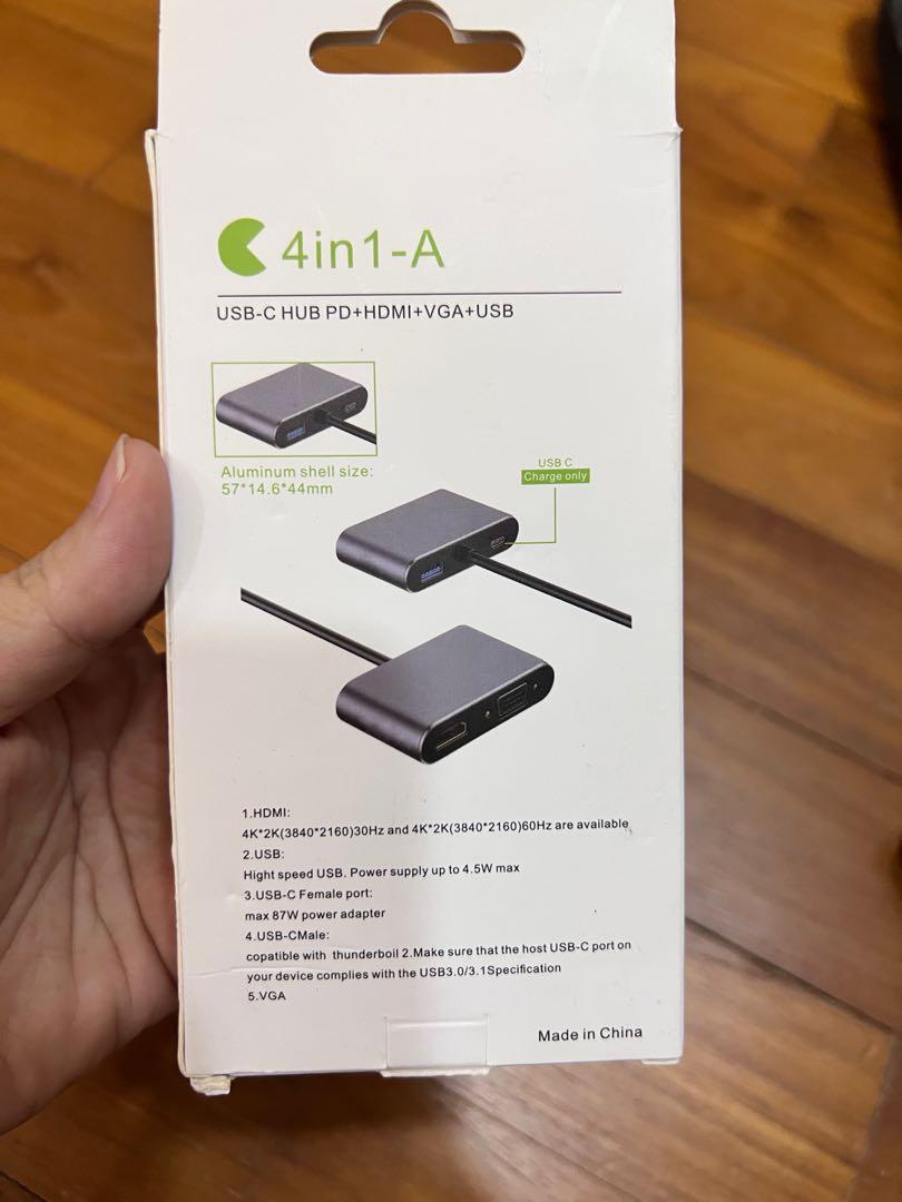 Adapter 4 in 1 USB-C to Hub PD/HTMI/VGA/USB - Support 4K, Mobile Phones ...