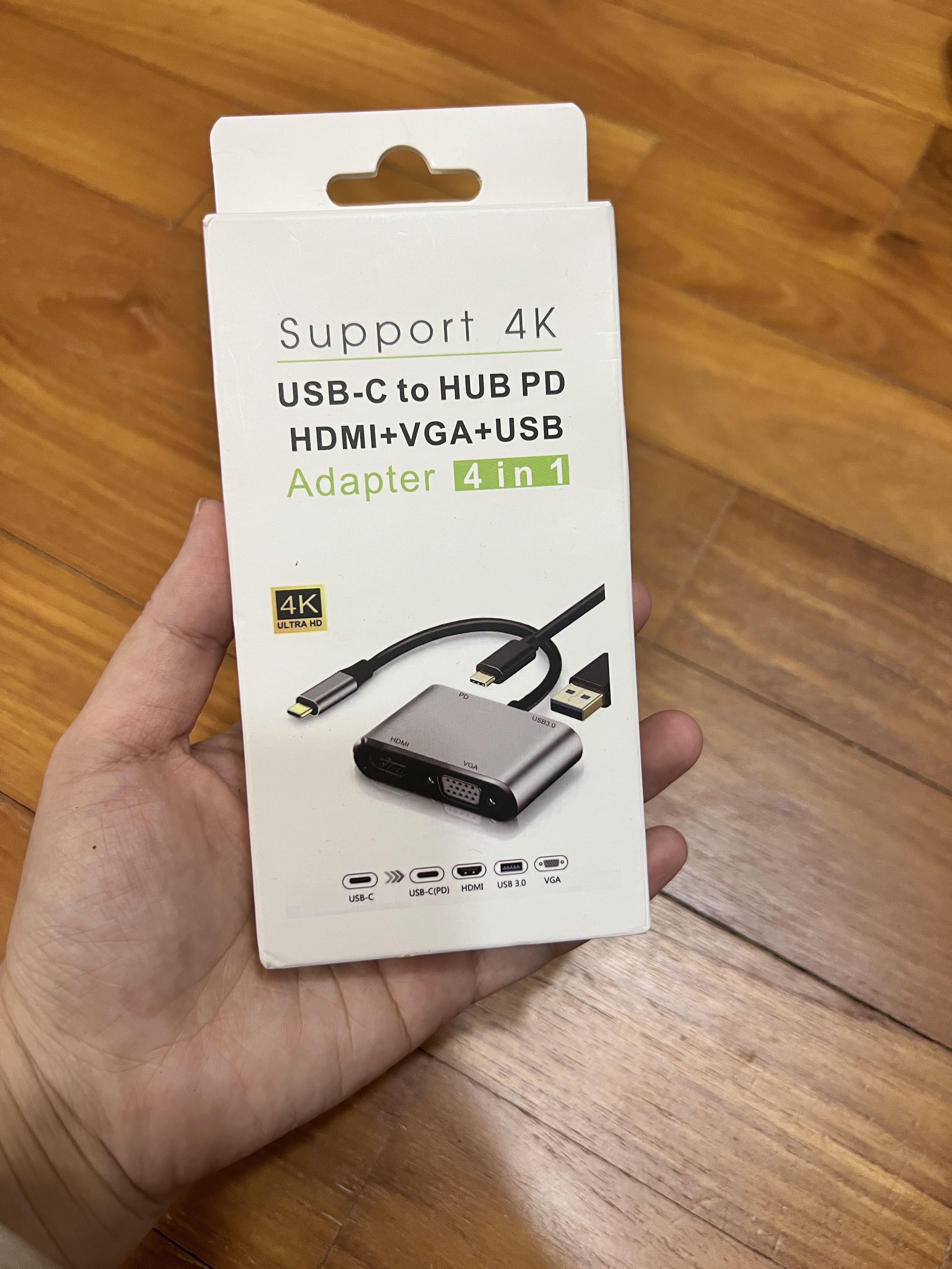 Adapter 4 in 1 USB-C to Hub PD/HTMI/VGA/USB - Support 4K, Mobile Phones ...