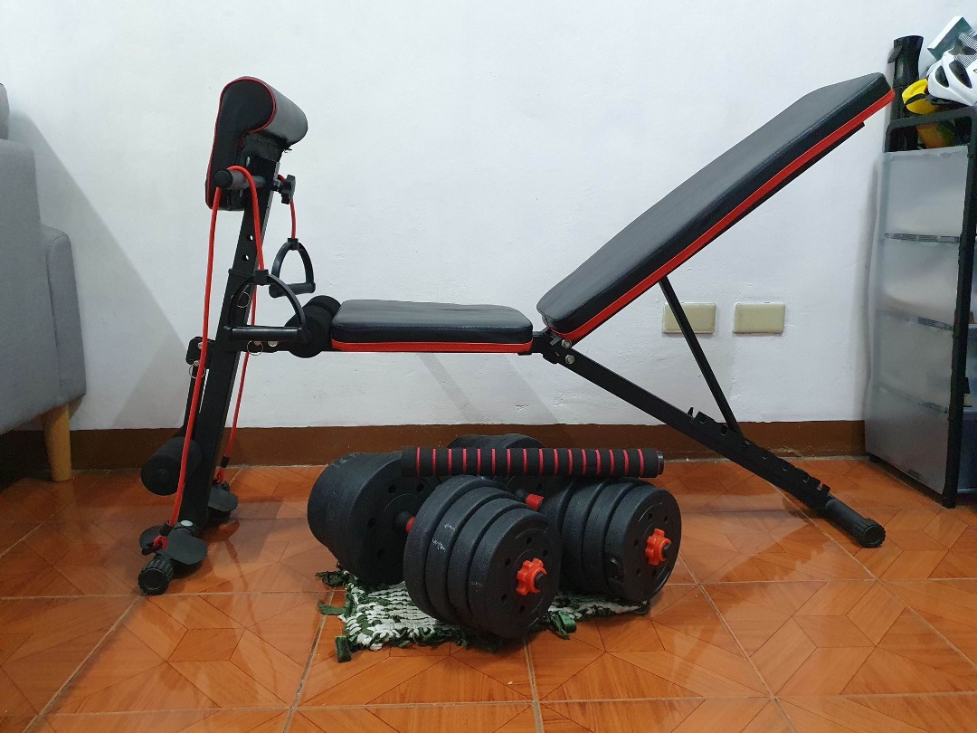 Adjustable Bench & 30kg Adjustable Dumbbells, Sports Equipment ...