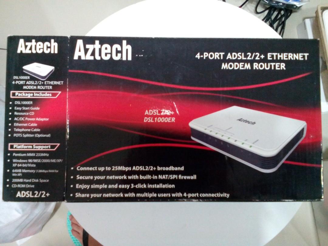 Aztech 4 port ADSL 2/2+ ethernet modem router, Computers & Tech, Office ...