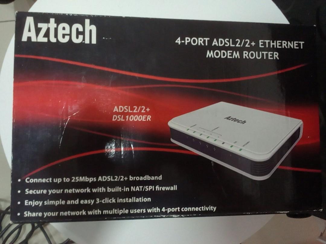 Aztech 4 port ADSL 2/2+ ethernet modem router, Computers & Tech, Office ...