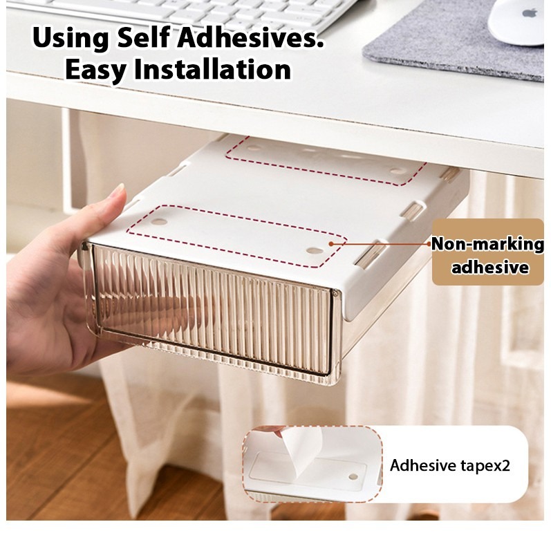BORI-Self-adhesive hidden storage box under desk drawer Shelf Sliding ...